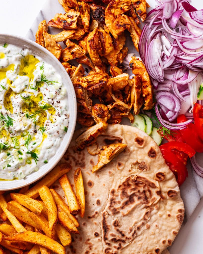 Vegan Gyros with Tzatziki and Crispy Fries - School Night Vegan