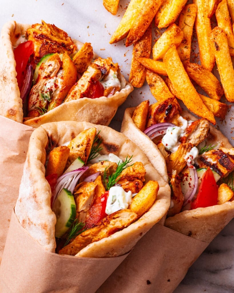 Vegan Gyros with Tzatziki and Crispy Fries - School Night Vegan