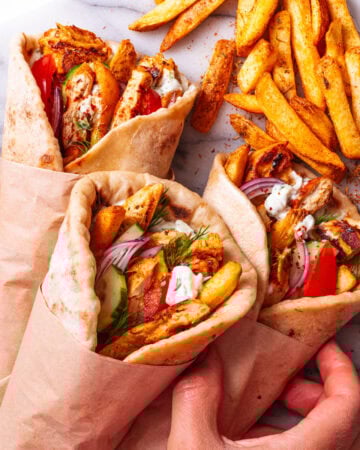 Vegan Gyros with Tzatziki and Crispy Fries - School Night Vegan