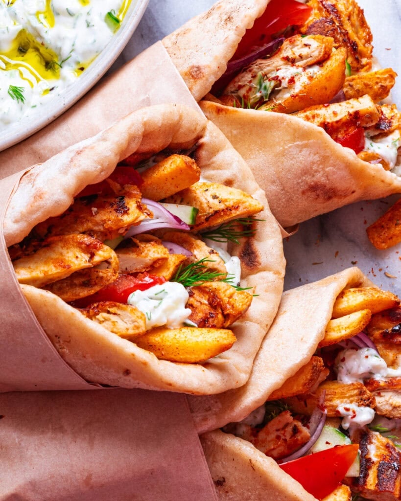Vegan Gyros with Tzatziki and Crispy Fries - School Night Vegan