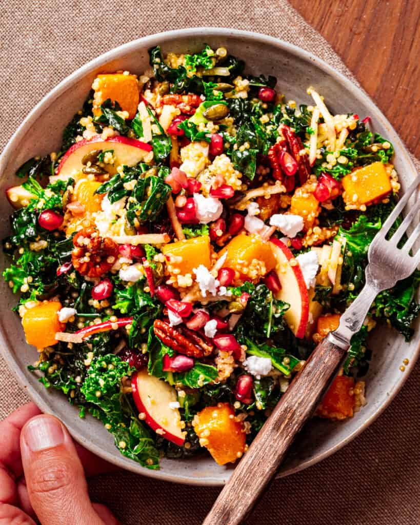 Vegan Fall Harvest Salad with Apples and Kale - School Night Vegan