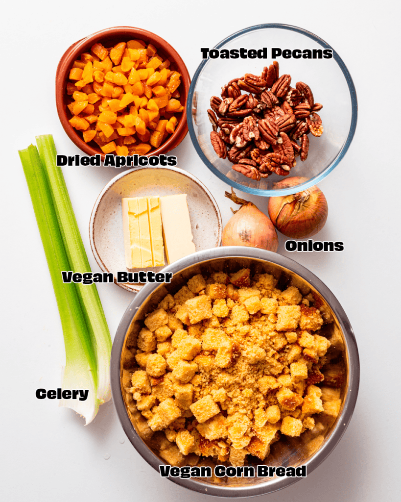 Easy Vegan Cornbread Stuffing with Apricots & Pecans - School Night Vegan