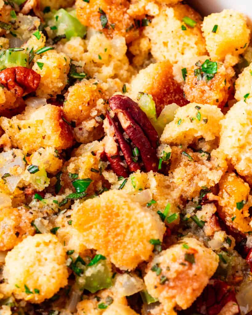 Easy Vegan Cornbread Stuffing with Apricots & Pecans - School Night Vegan