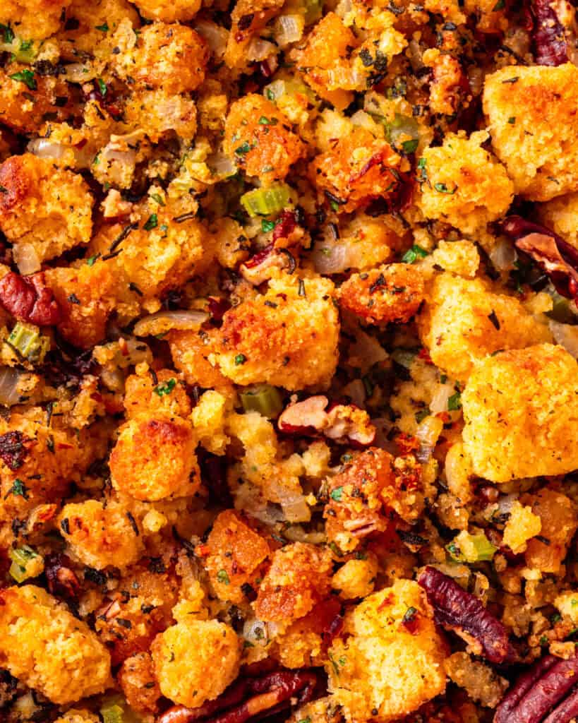 Easy Vegan Cornbread Stuffing with Apricots & Pecans - School Night Vegan