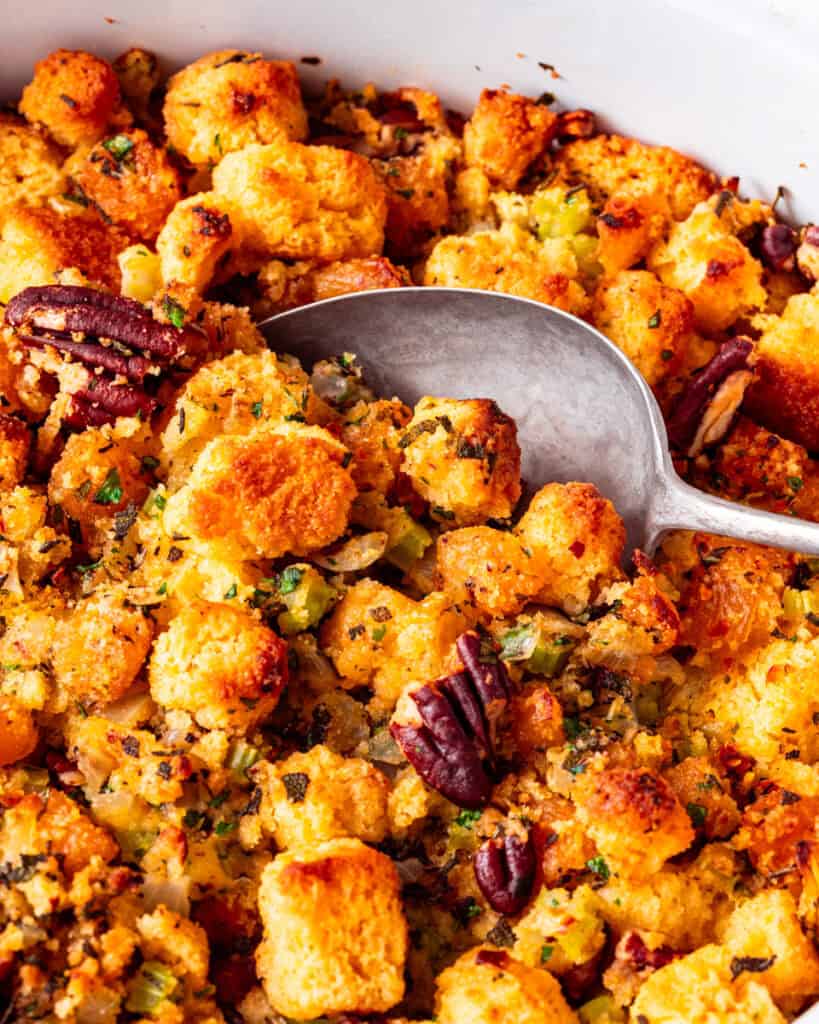 Easy Vegan Cornbread Stuffing with Apricots & Pecans - School Night Vegan