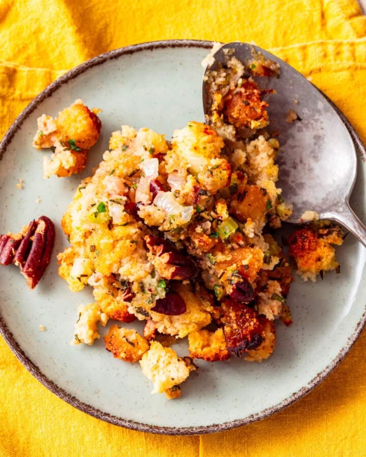 Easy Vegan Cornbread Stuffing with Apricots & Pecans - School Night Vegan